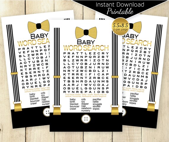Baby Word Search Baby Shower Game Little Man Black Gold - Etsy