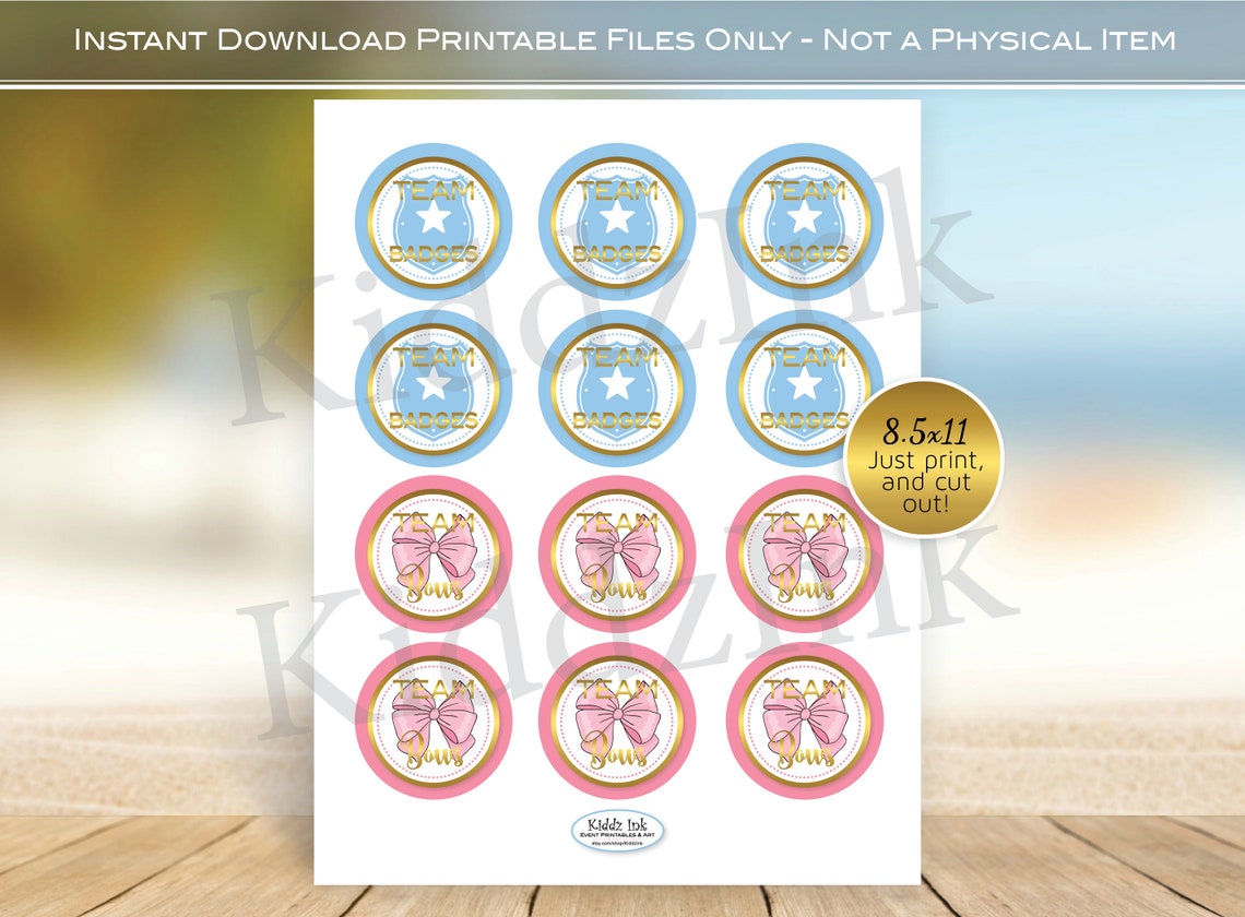 Gender Reveal Cupcake Toppers | Team Badges | Team Bows | 2.25 Inches ...