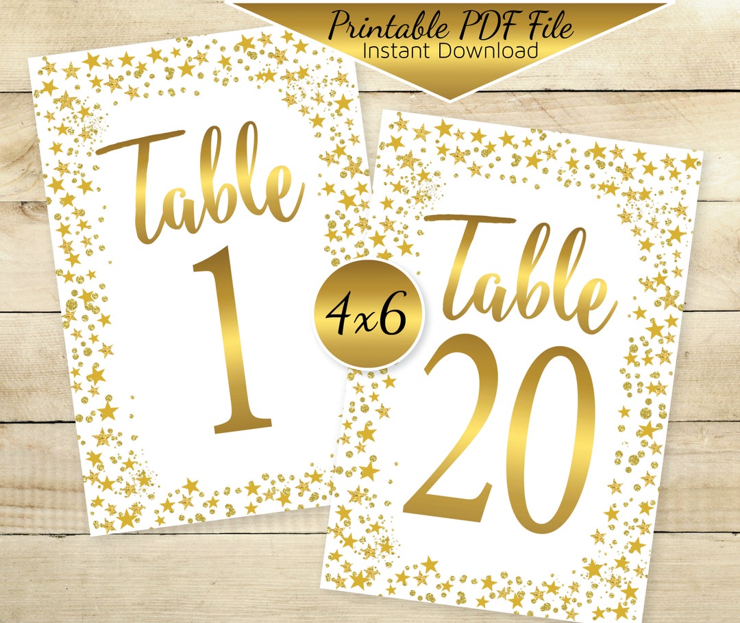 Twinkle Gold Stars 4x6 Table Numbers Daylight Star Confetti Gold Baby ...
