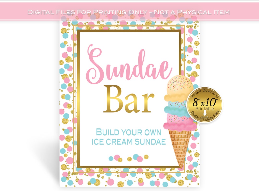 Ice Cream Sundae Bar 8x10 Table Sign Printable | Birthday | Baby Shower ...