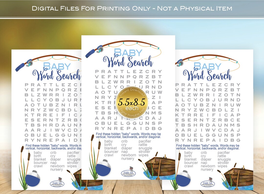 Baby Word Search Baby Shower Game | Fishing Theme | Blue Navy Gray ...