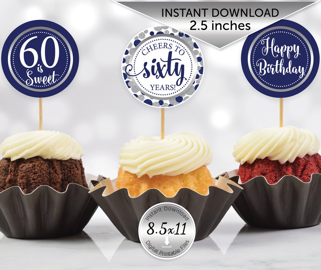 Round Cupcake Toppers | 60th Birthday | Cheers to 60 Years | 60 is ...