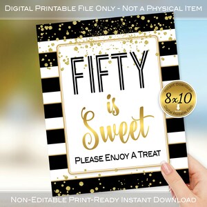 Fifty is Sweet 8x10 Printable Sign | Black White Stripes | 50th ...