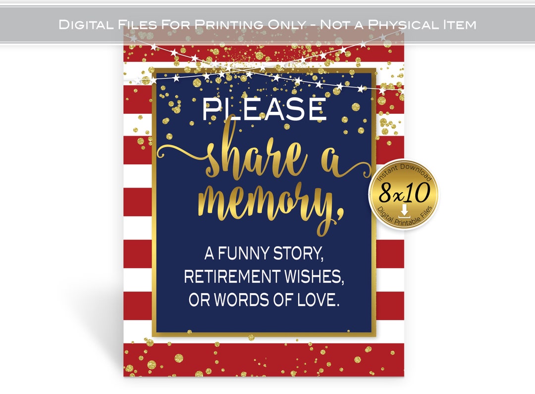 Retirement Share a Memory 8x10 Table Sign Printable | Wishes | Red ...