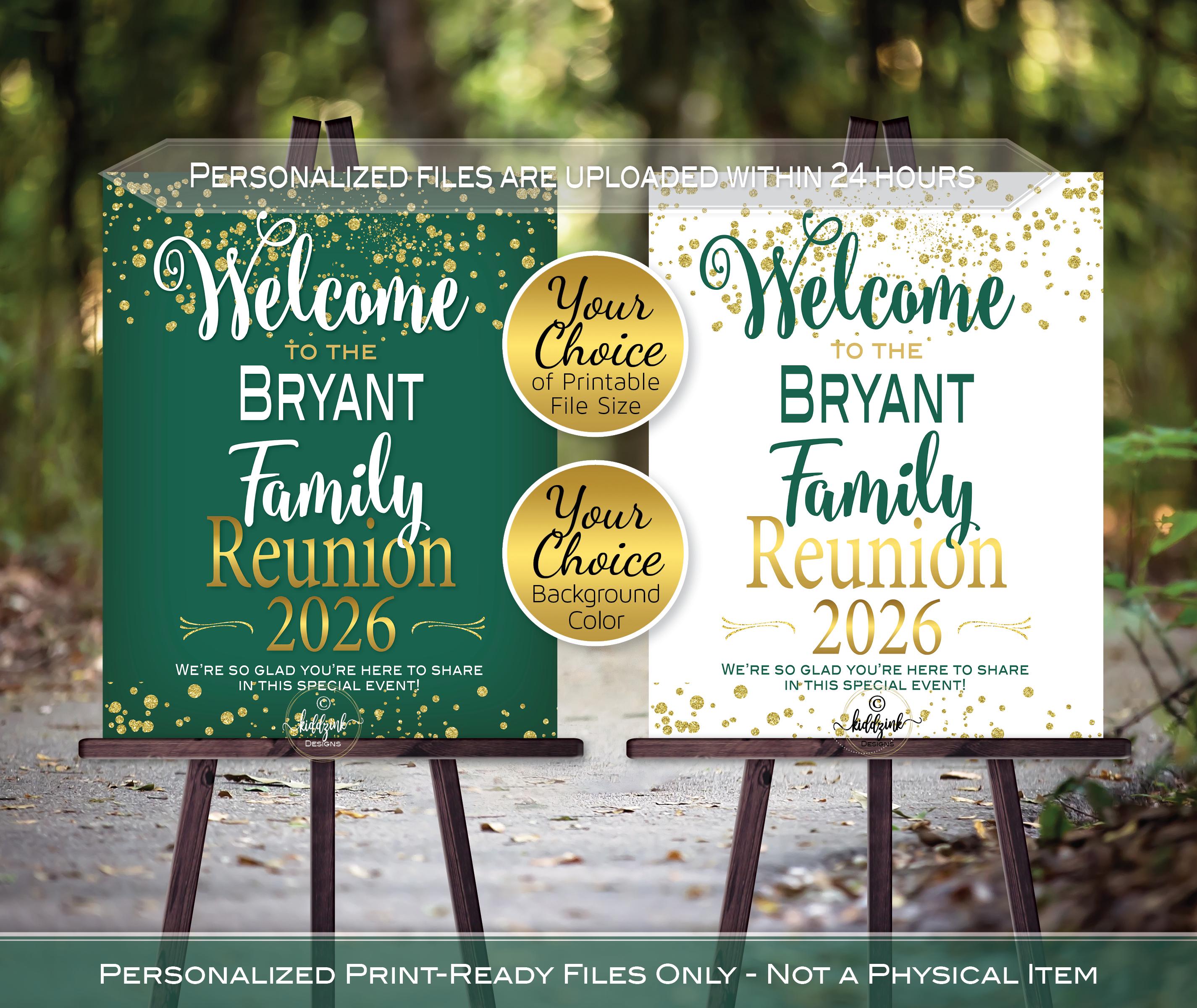 Family Reunion Personalized Welcome Sign: Gold Confetti on White or ...