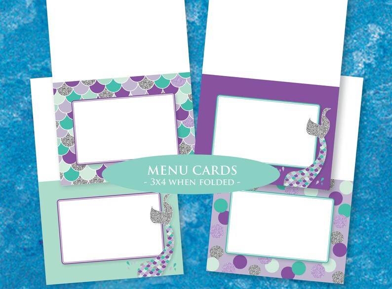 Printable Mermaid Menu Table Cards 3 X 4 When Folded Set of 4 Designs ...