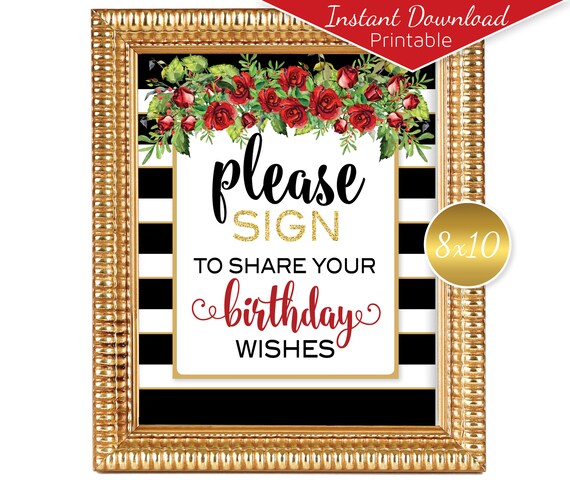 Please Sign to Share Birthday Wishes 8x10 Table Sign Printable | Etsy