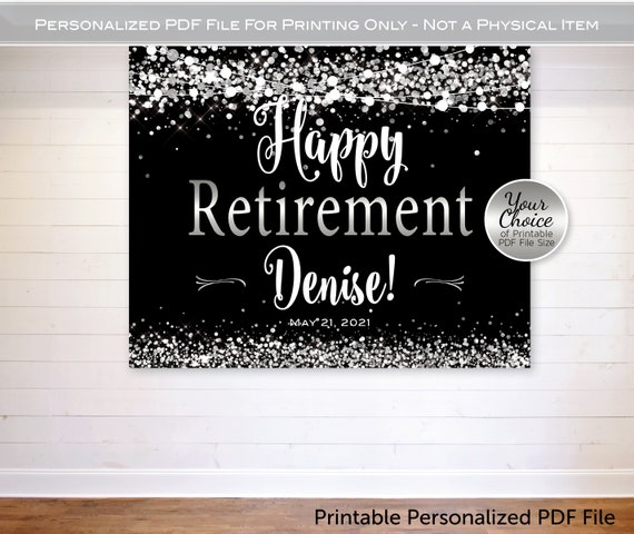 Happy Retirement Backdrop Banner Printable File Silver | Etsy