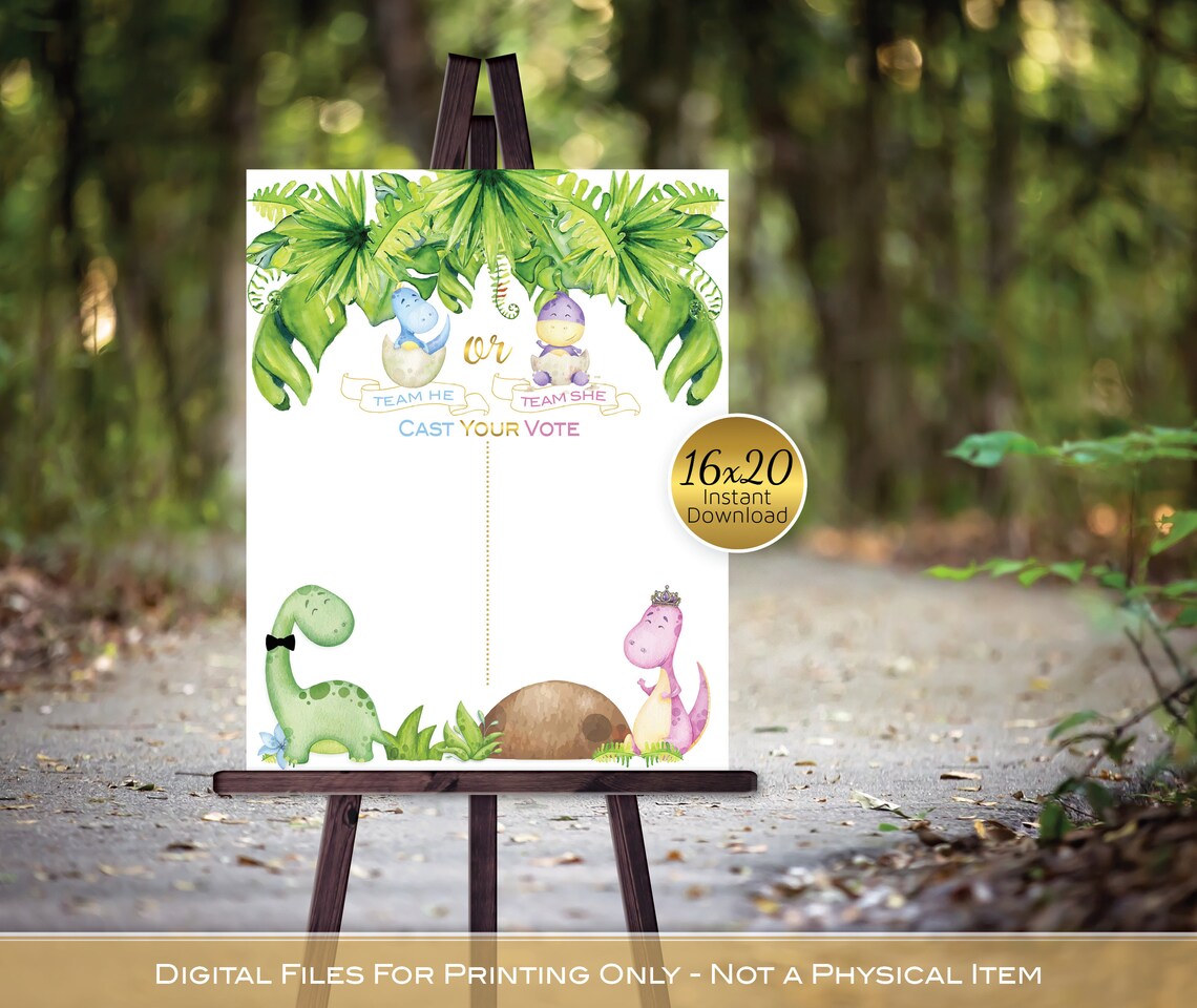 Dinosaur Gender Reveal He or She Cast Your Vote 16x20 - Etsy