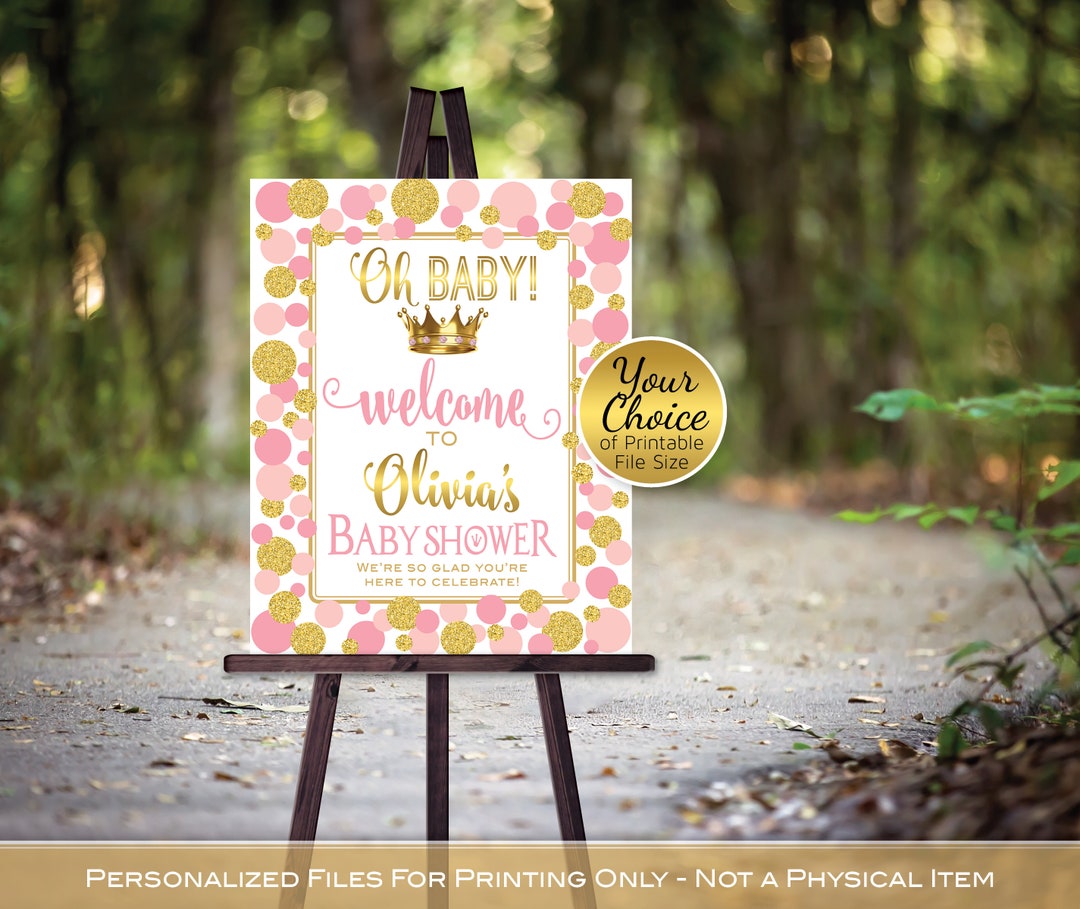 Princess Baby Shower Welcome Sign: Pink Gold Crown (printable Digital ...