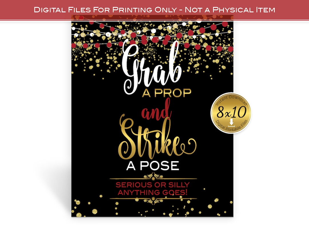 Grab a Prop Photo Sign | 8x10 Printable | Red Black Gold | Birthday ...