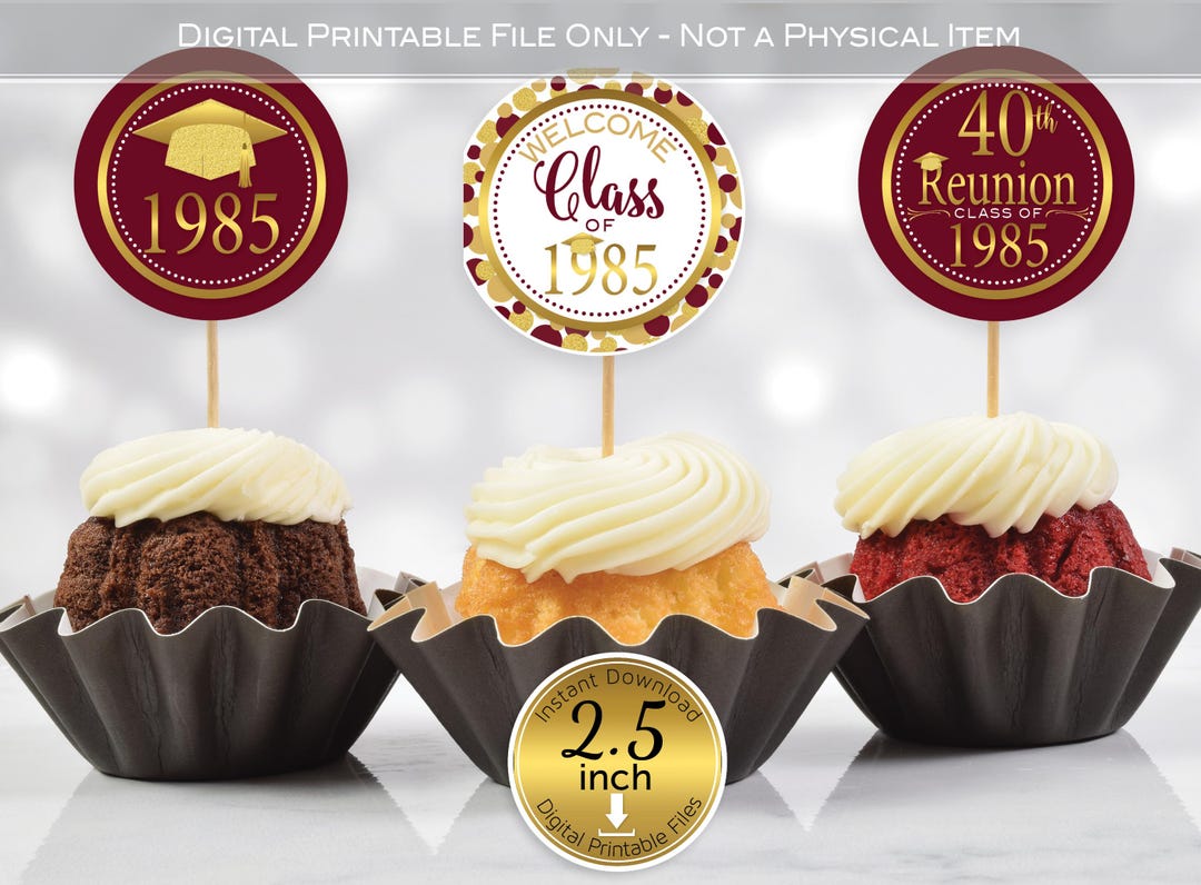 1985 Class Reunion Cupcake Toppers: Garnet and Gold (digital Download ...