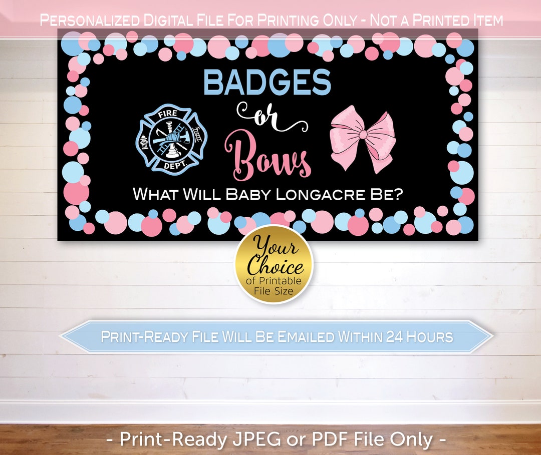 Badges or Bows Gender Reveal Backdrop JPEG or PDF File Blue - Etsy