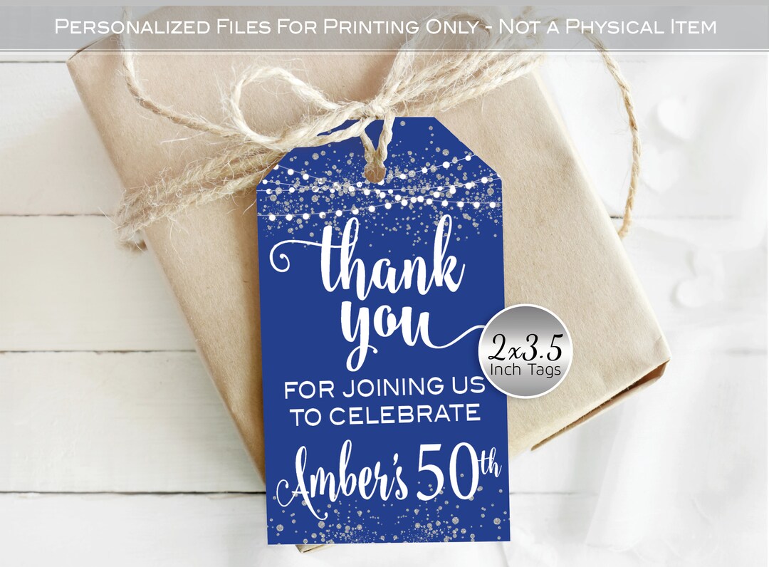 Personalized Birthday Thank You Favor Tags: Royal Blue & Silver ...