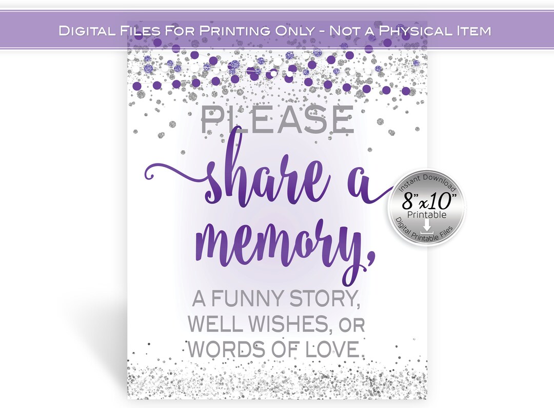 Share a Memory Table Sign 8x10 Printable | Purple Wash White | Garland ...