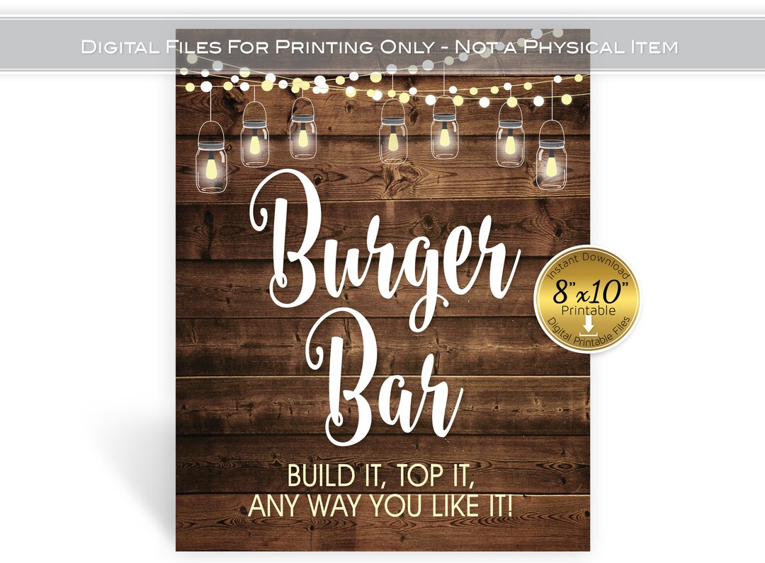 Burger Bar Instant Table Sign | 8x10 | Light Strings and Lanterns on ...