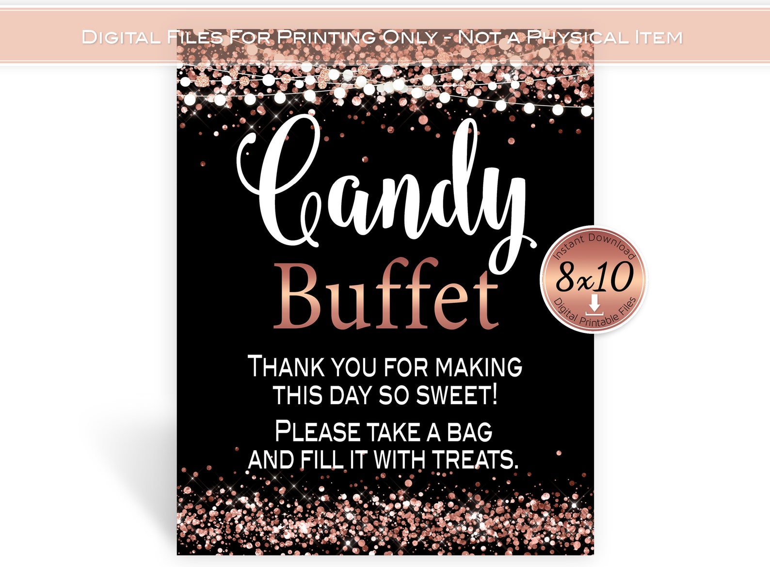 Candy Buffet 8x10 Printable Sign Birthday Wedding Anniversary Faux Rose ...