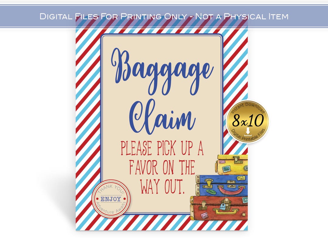 Adventure Awaits Baggage Claim Sign: Travel Theme Baby Shower (digital ...