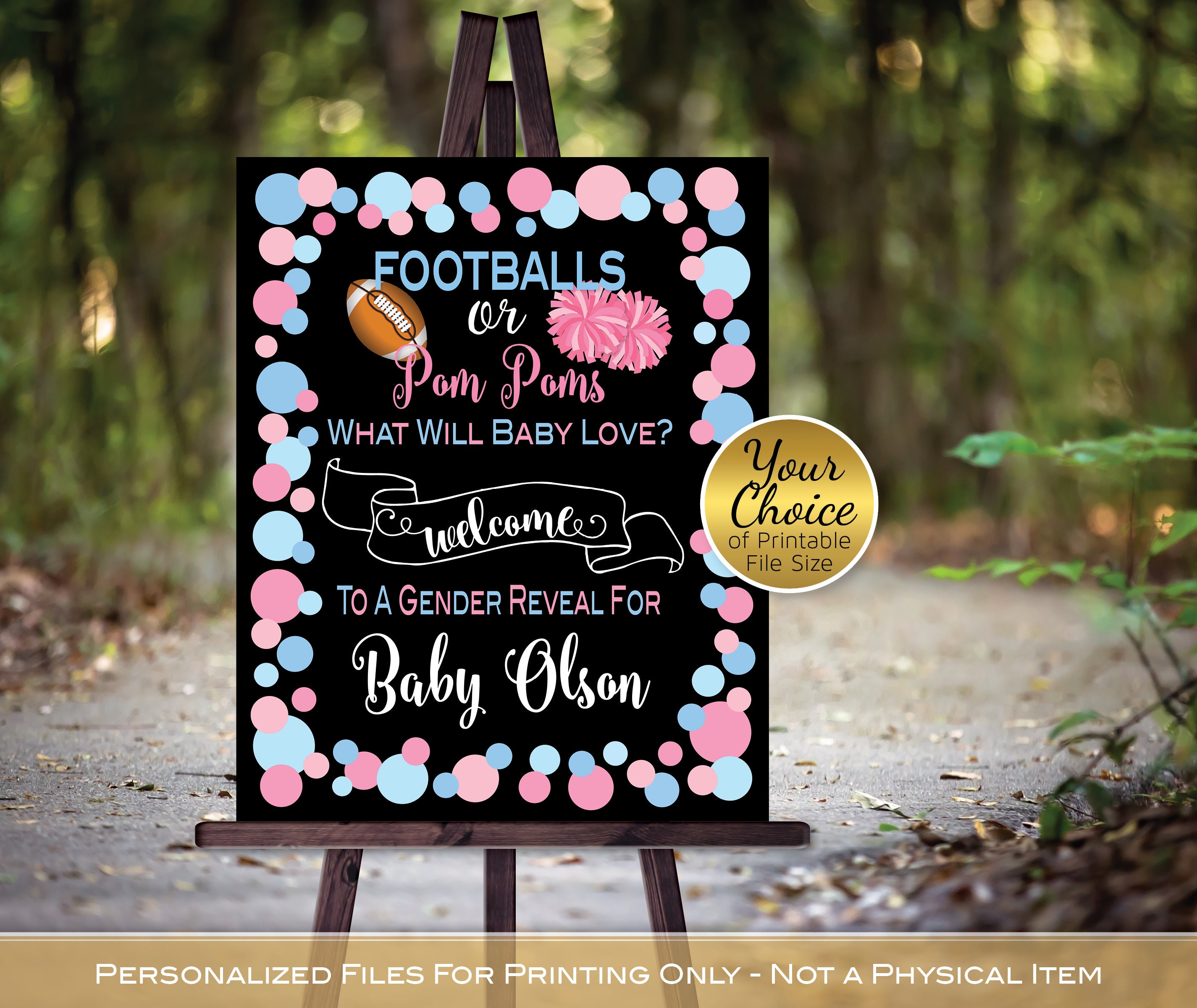 Footballs or Pom Poms Gender Reveal Welcome Sign Printable | Etsy