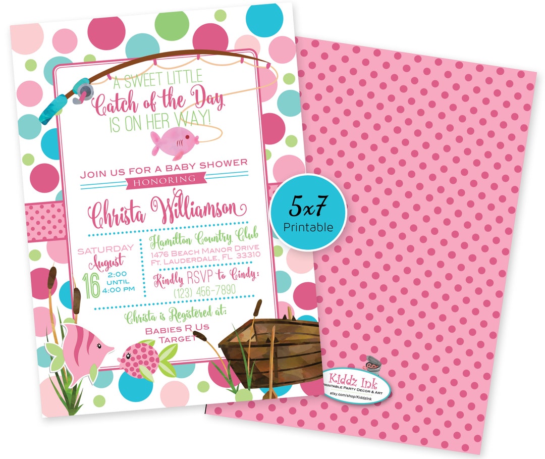 Fishing Theme Baby Shower Invitation for Girl | Sweet Little Catch of ...