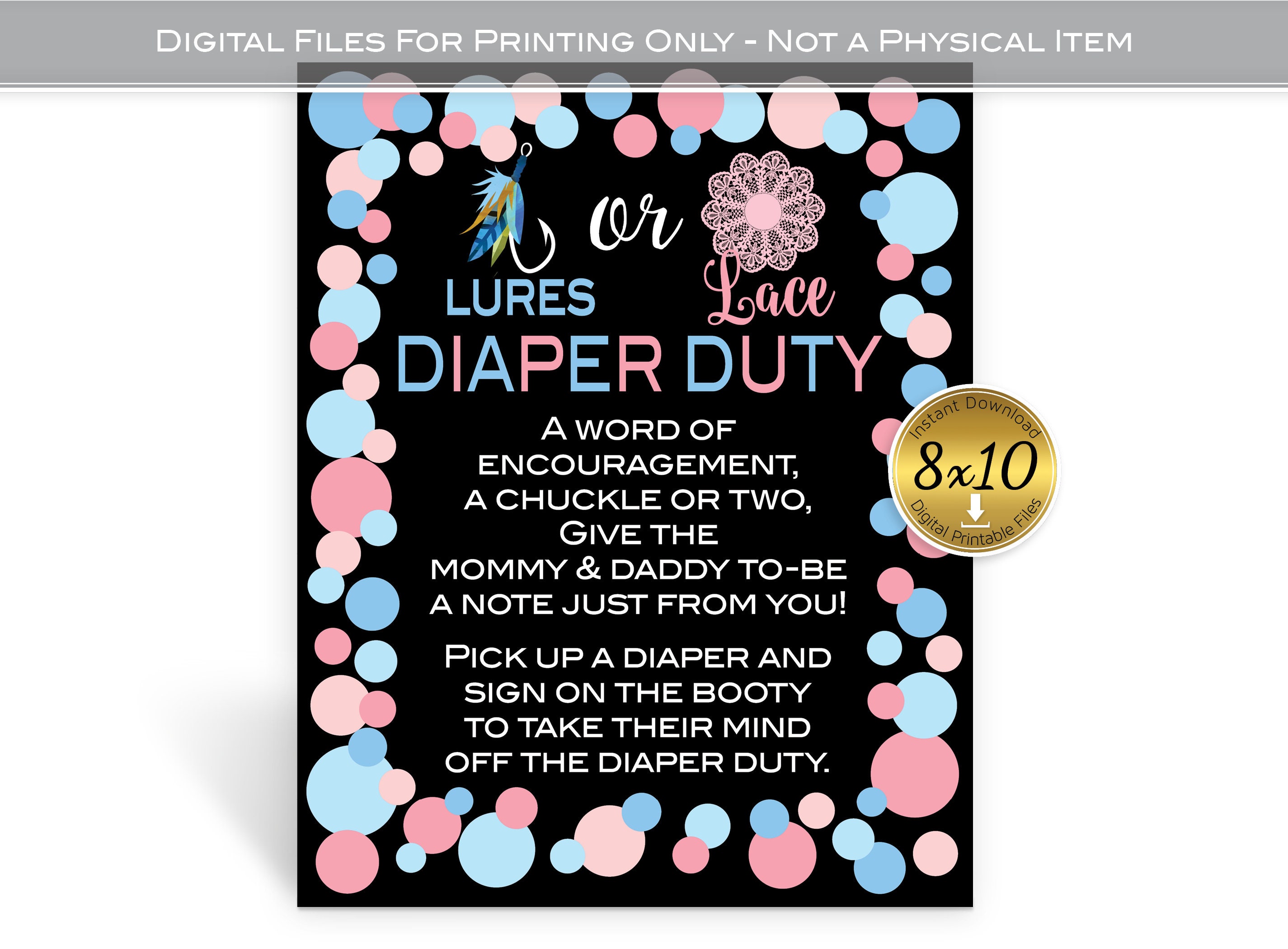 Diaper Duty Printable 8x10 Sign Lures or Lace Gender Reveal Late Night ...