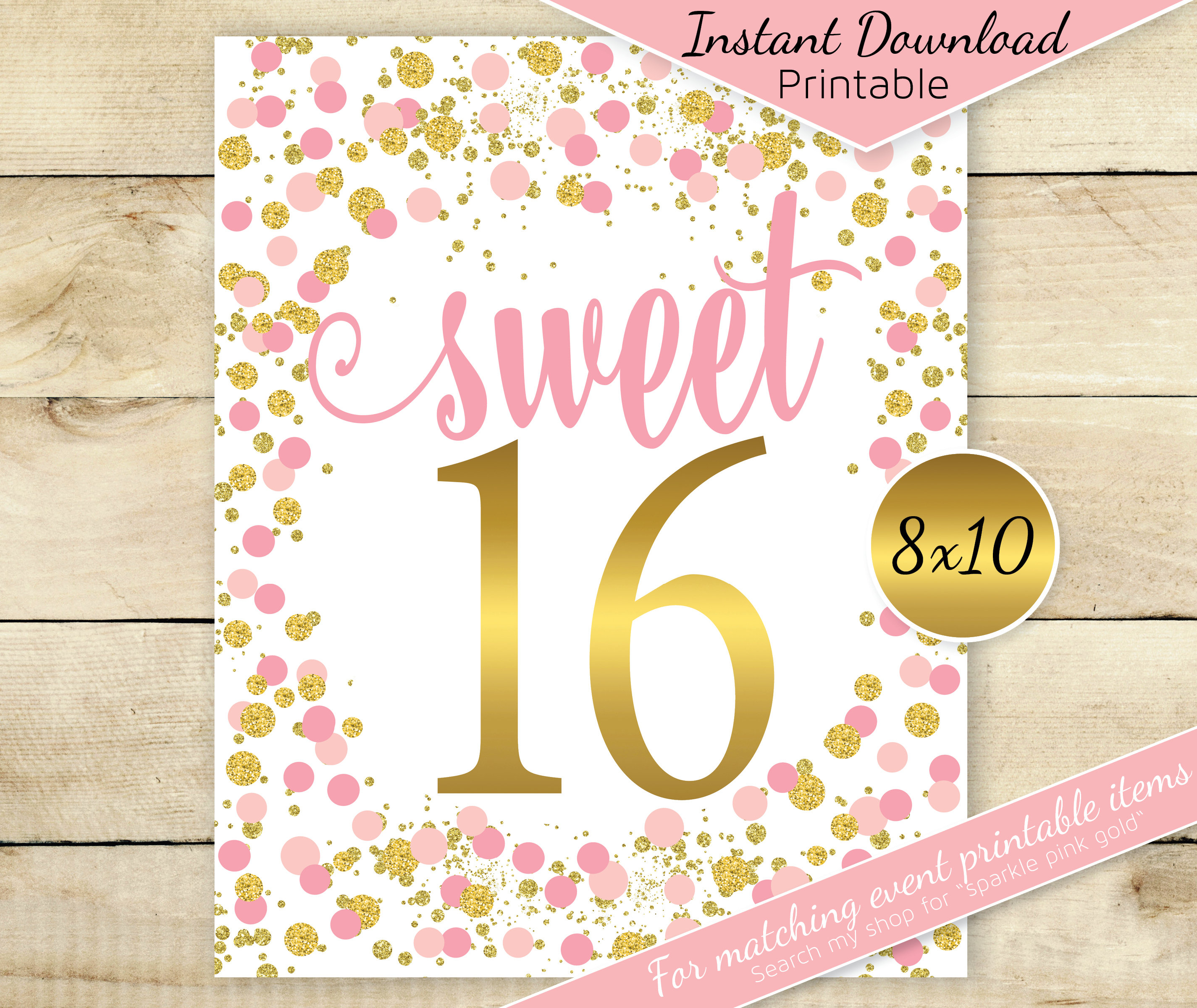 Sweet 16 Birthday 8x10 Printable Sign 16th Birthday Sweet | Etsy