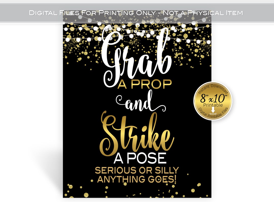Photo Grab a Prop 8x10 Table Sign Printable Faux Gold Confetti and ...