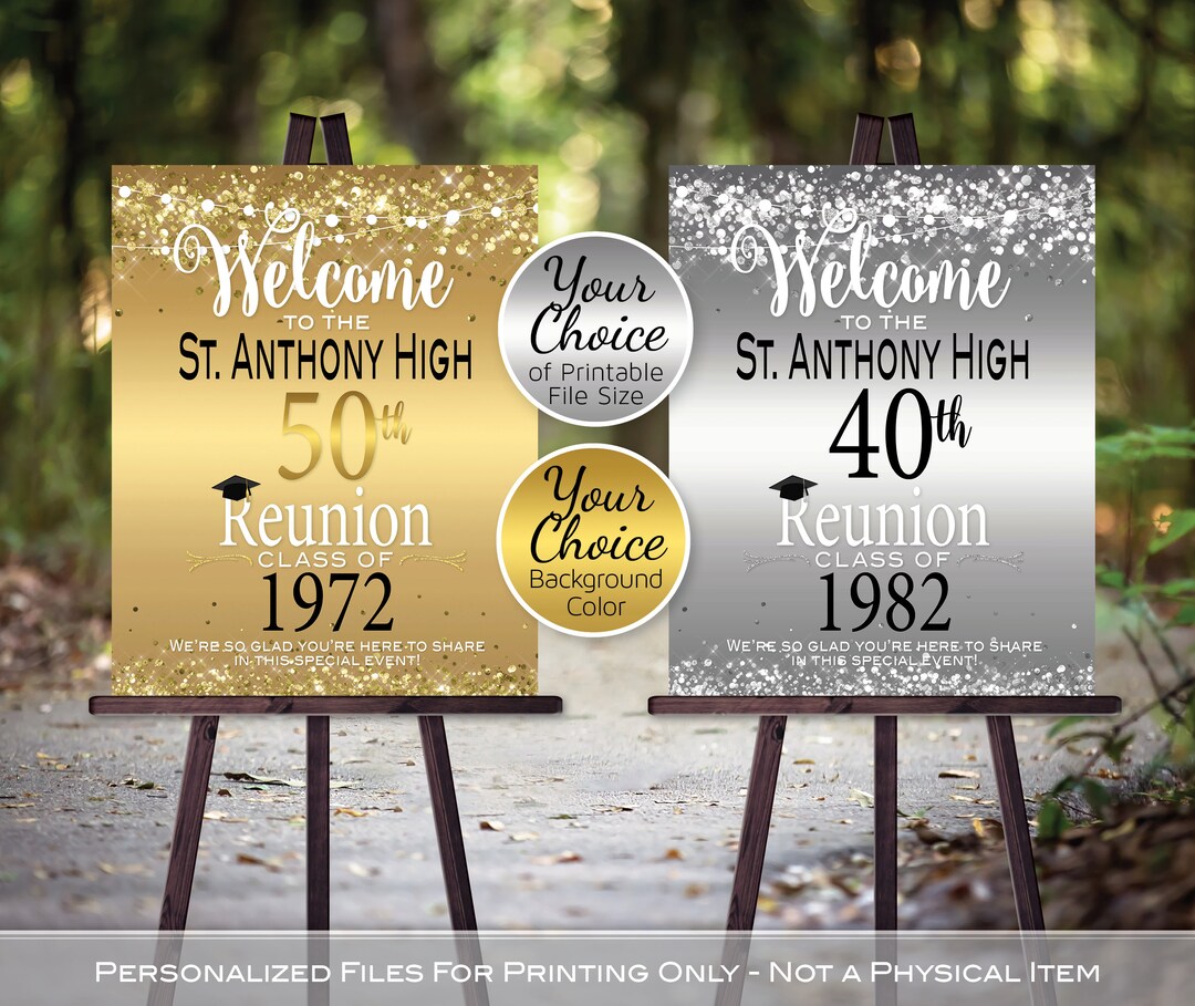 Class Reunion Personalized Welcome Sign Printable File Gold or Silver ...