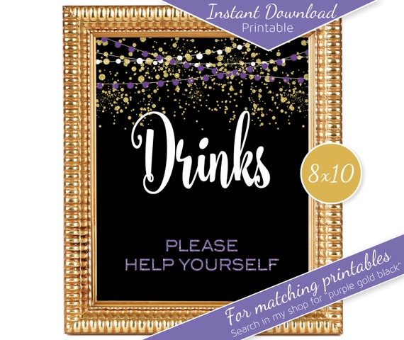Drinks Table Sign 8x10 Printable Purple and Gold Gold | Etsy