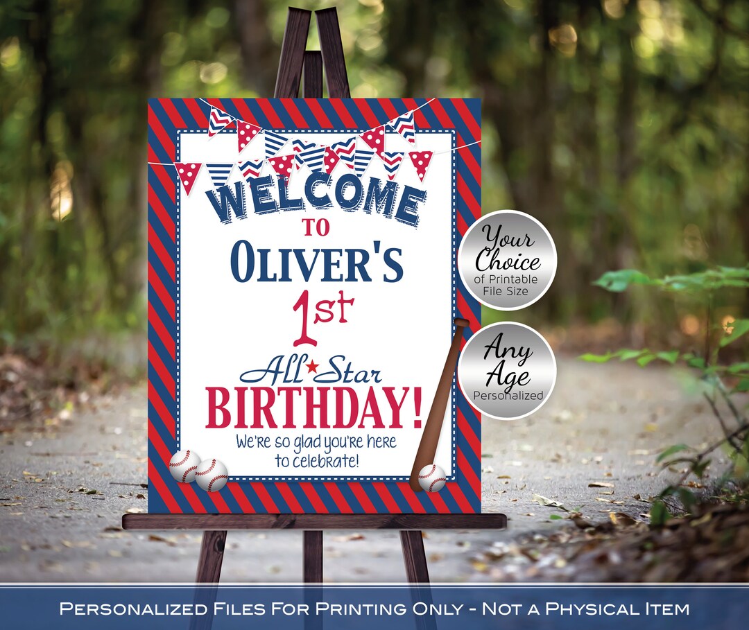 Baseball Birthday Welcome Sign Printable Poster | Any Age | Red White ...