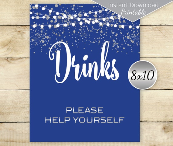 Drinks Table Sign 8x10 Royal Blue Faux Silver Confetti - Etsy