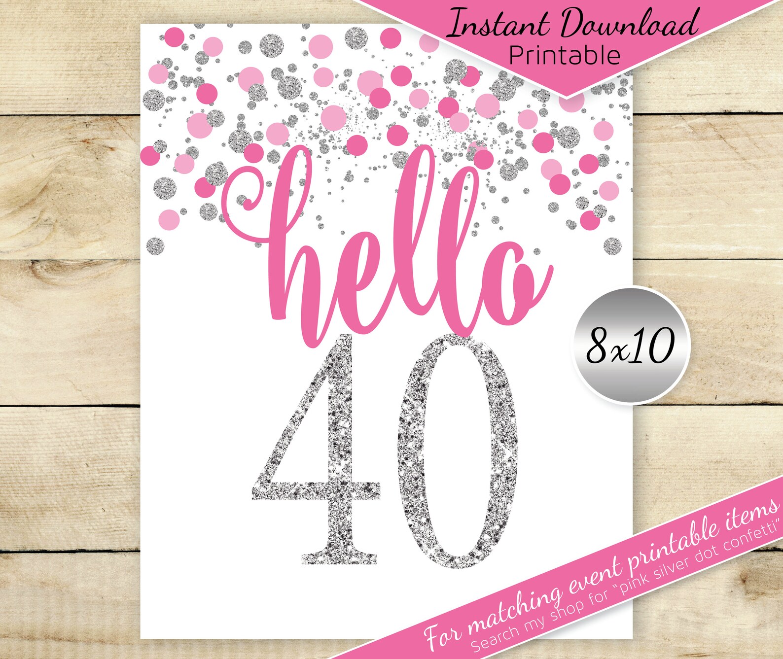 Hello 40 Birthday Printable 8x10 Sign 40th Birthday 40th - Etsy France