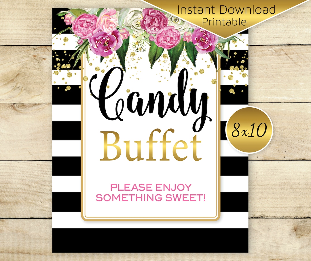 Candy Buffet 8x10 Table Sign Printable Black White Stripes Pink Magenta ...