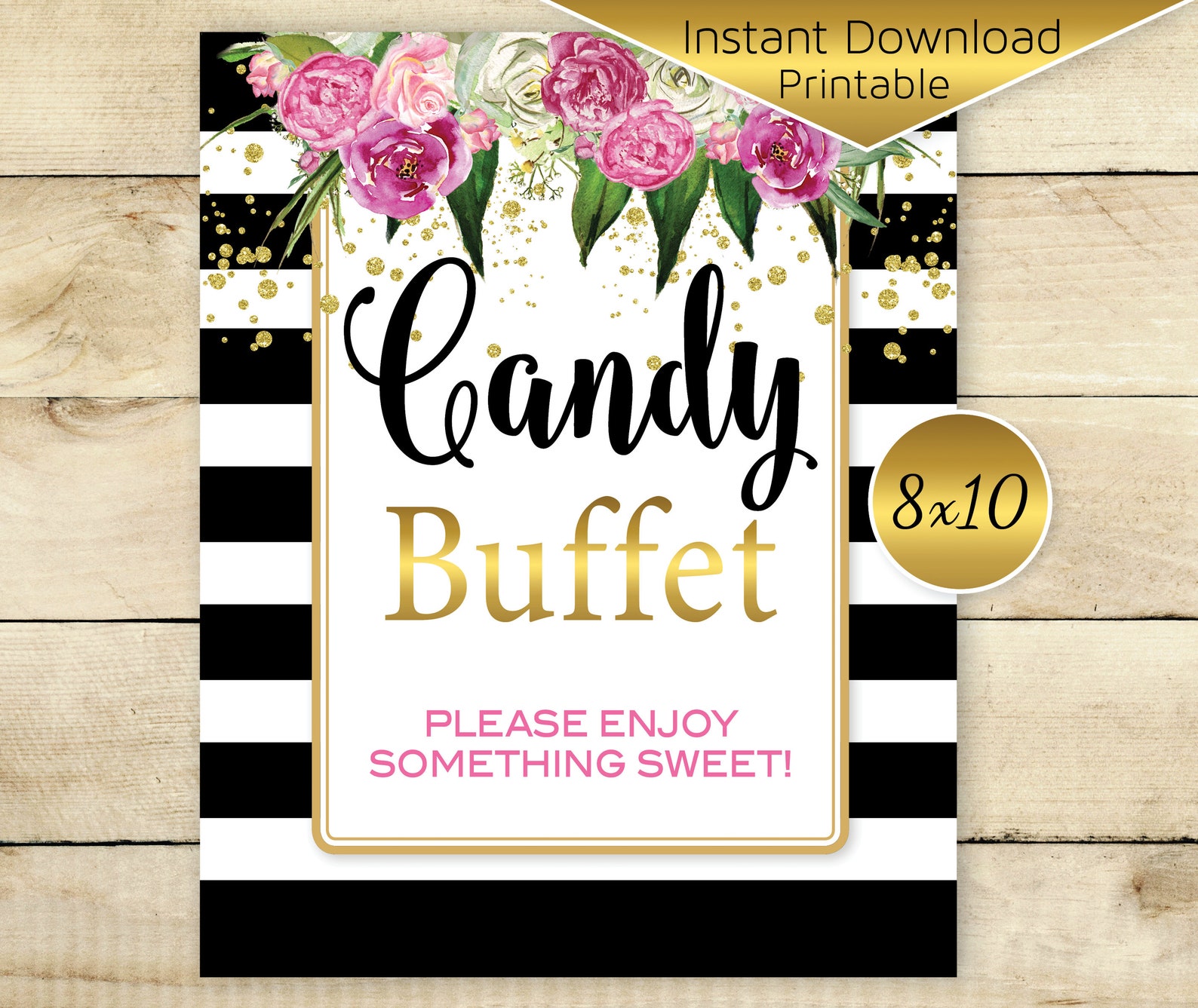 Candy Buffet 8x10 Table Sign Printable Black White Stripes | Etsy