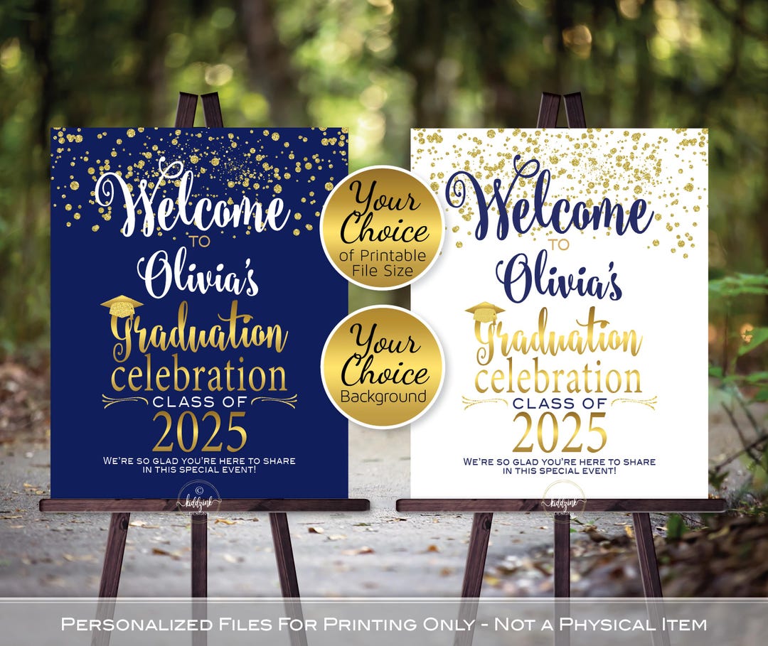 Graduation Celebration Party Personalized Welcome Sign Printable | Navy ...
