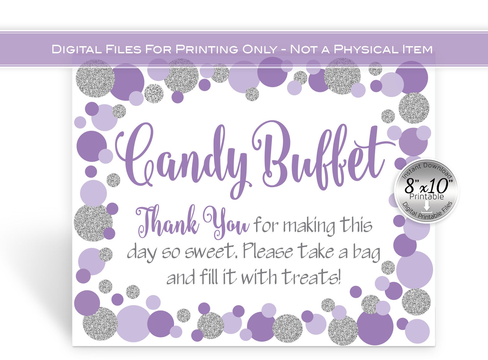 Candy Buffet Sign Printable Birthday 8x10 Sign Purple - Etsy