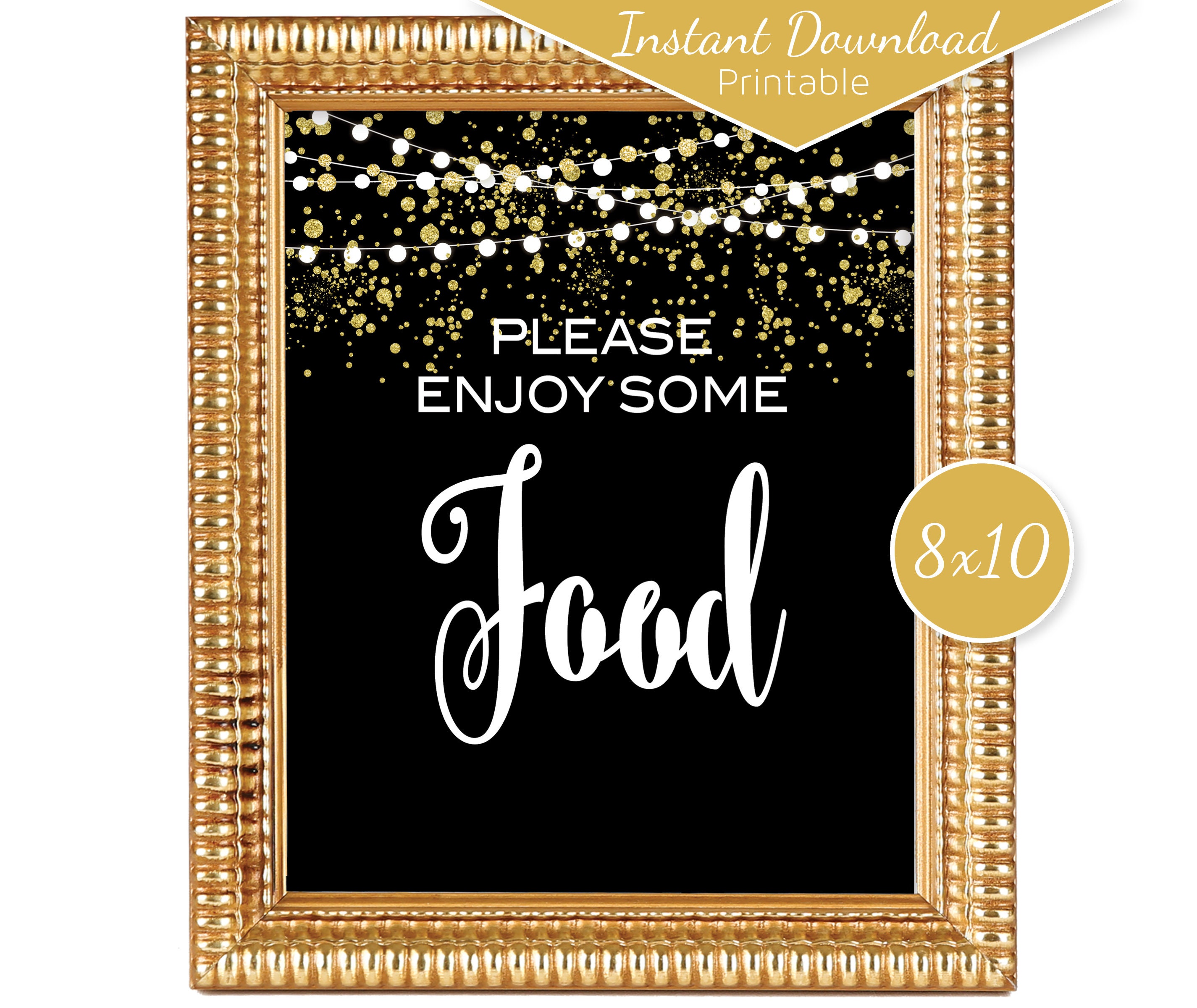 Food Table Sign 8x10 on Black with Faux Gold Confetti and | Etsy