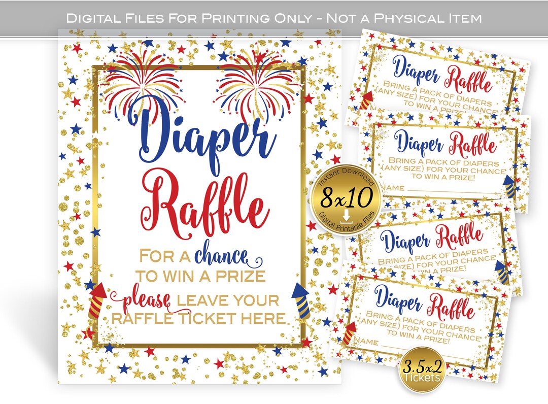 Diaper Raffle 8x10 Sign and 3.5x2 Tickets | Fireworks Twinkle Stars ...
