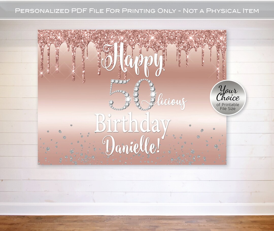 Birthday Backdrop Printable Banner | Rose Gold Drips of Frosting ...