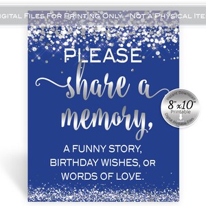 Share a Memory Table Sign 8x10 Printable | Birthday Wishes | Royal Blue ...