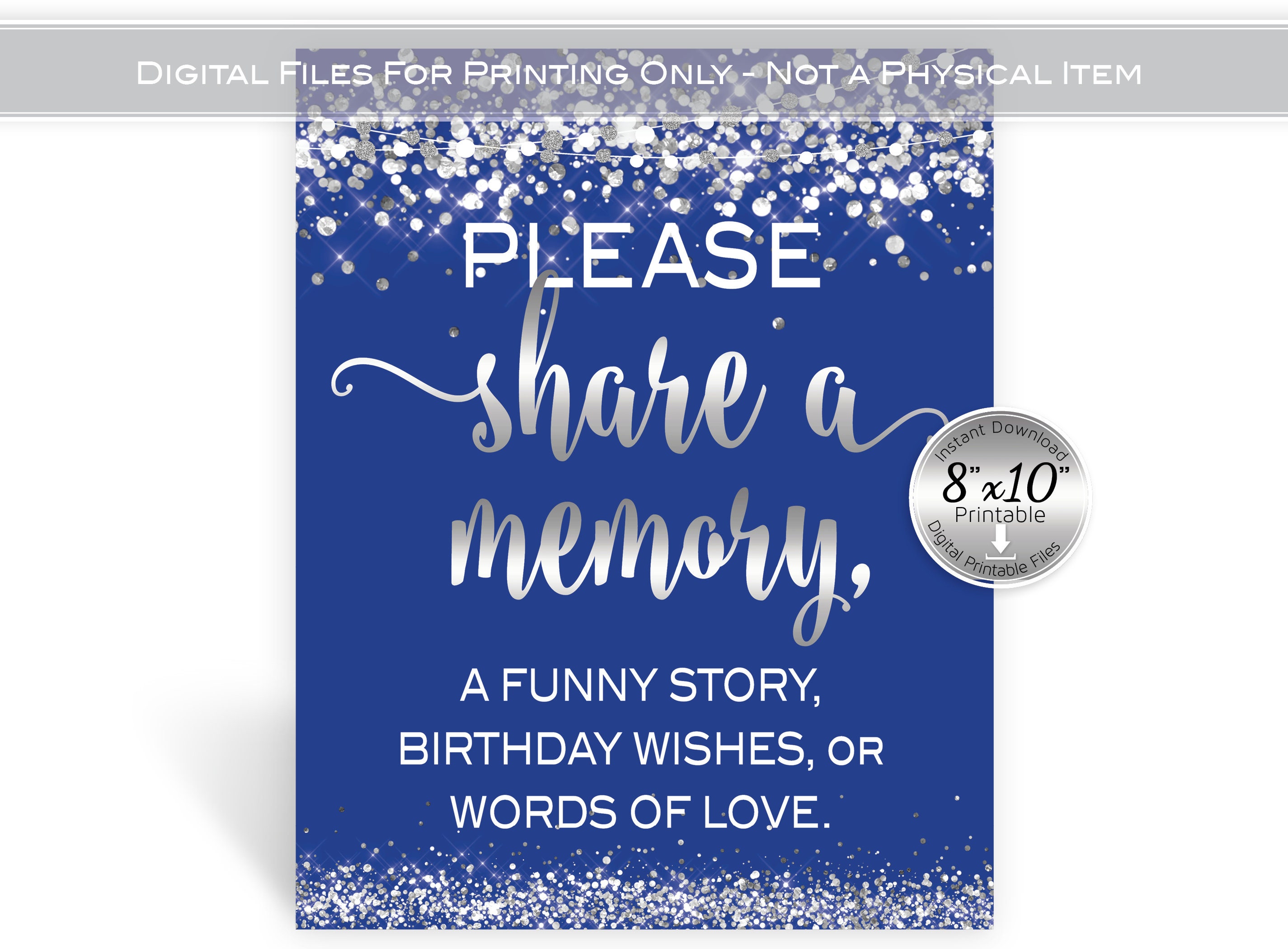 Share a Memory Table Sign 8x10 Printable | Birthday Wishes | Royal Blue ...