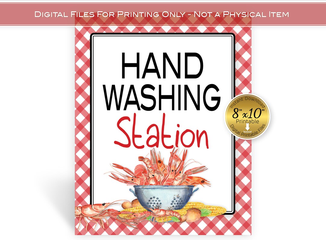 Crawfish Boil Hand Washing Station 8x10 Printable Sign | Red Gingham ...