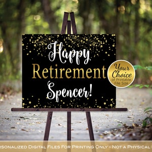 Happy Retirement Sign Printable | Landscape | Gold Confetti on Black ...