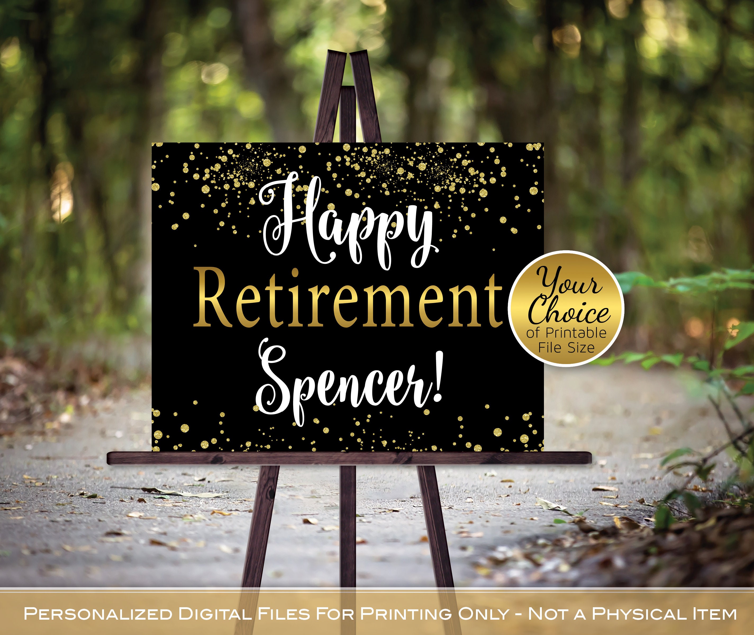 Personalized Retirement Party Sign: Gold Confetti, Black Landscape ...