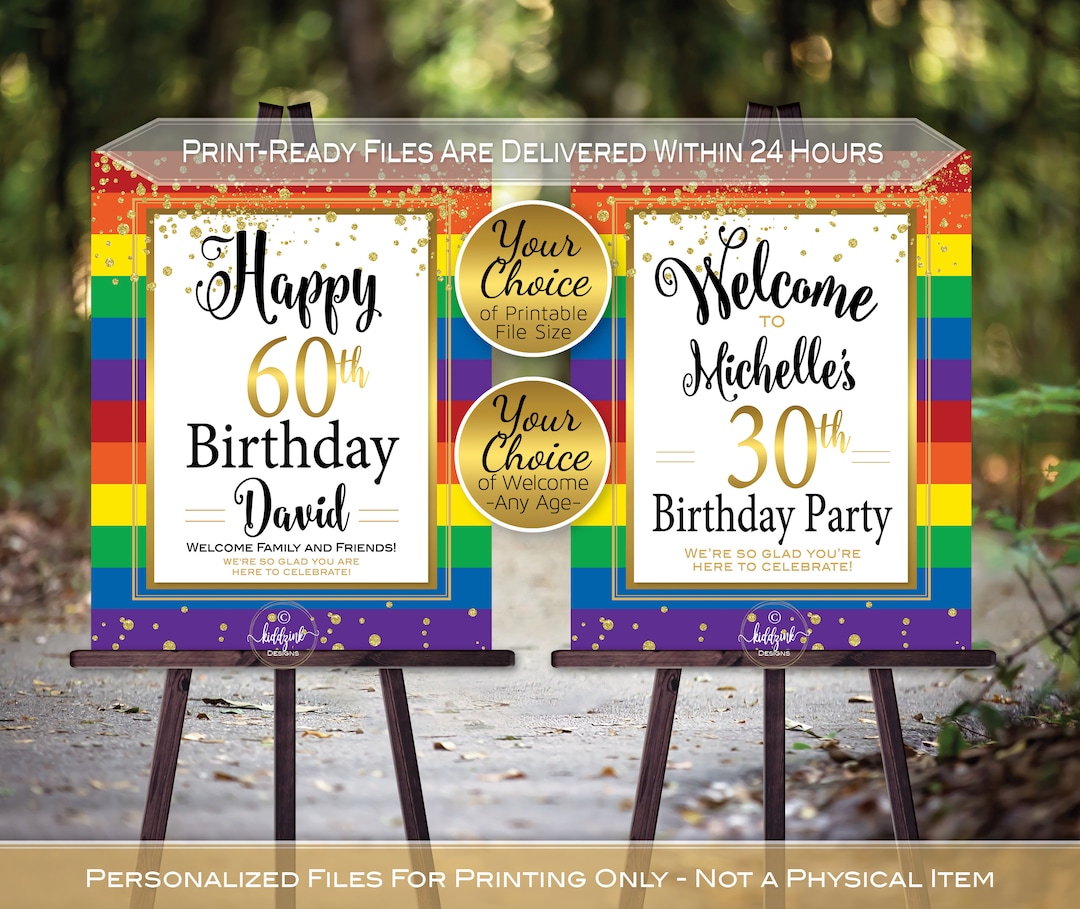 Birthday Welcome Sign Printable Personalized Poster | Rainbow Stripes ...