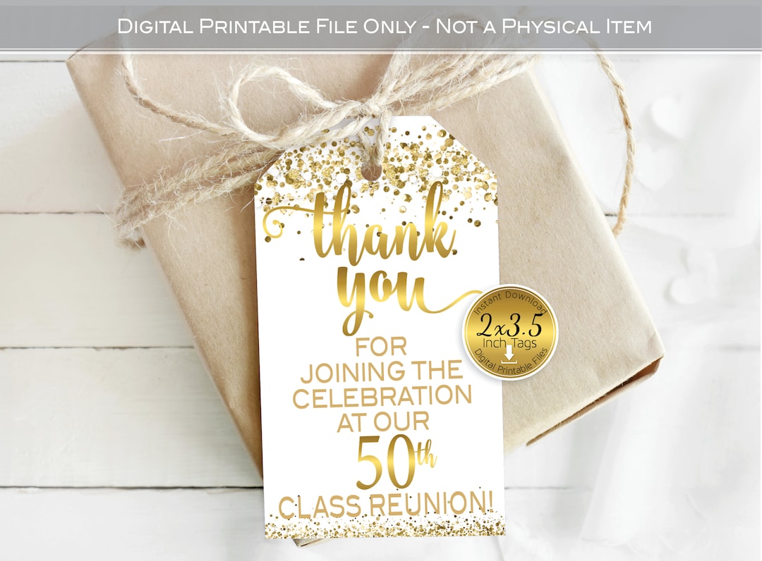 50th Class Reunion Thank You Favor Tags 2x3.5 Faux Gold Confetti ...