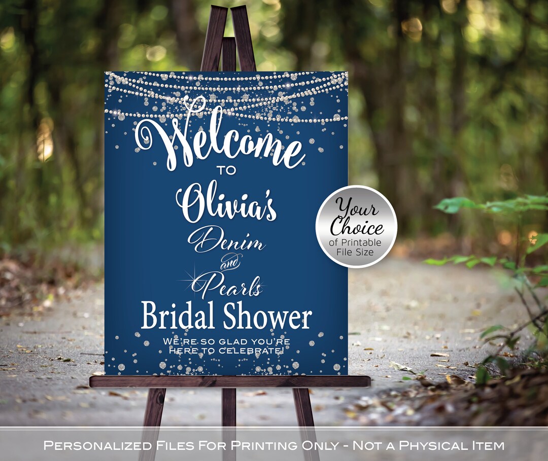 Denim and Pearls Bridal Shower Welcome Sign Printables Navy - Etsy