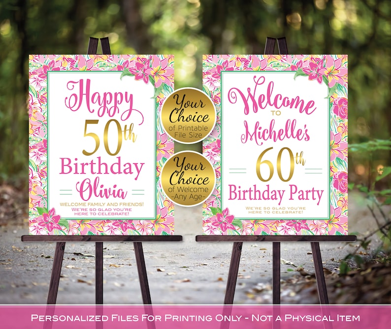 Preppy Pink Floral Birthday Party Welcome Sign Bright Pink - Etsy