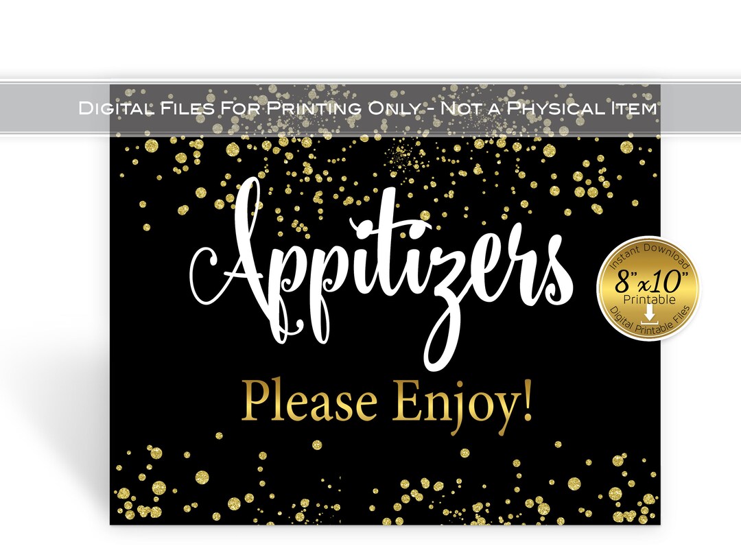 Appetizers Table Sign 8x10 Printable | Birthday | Wedding | Gold ...