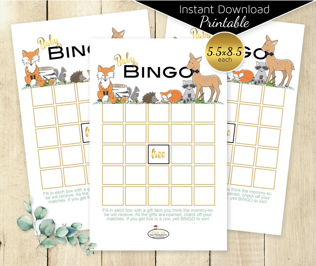Woodland Animals Baby Bingo Baby Shower Game Forest Friends Fox Deer ...